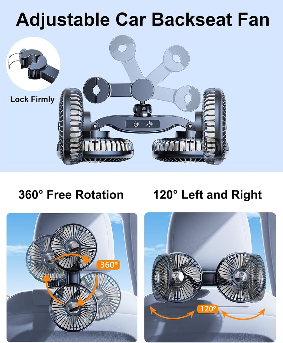 Auto Ventilator für Rücksitz, 360° drehbarer Autositzventilator, 3 Ges ...